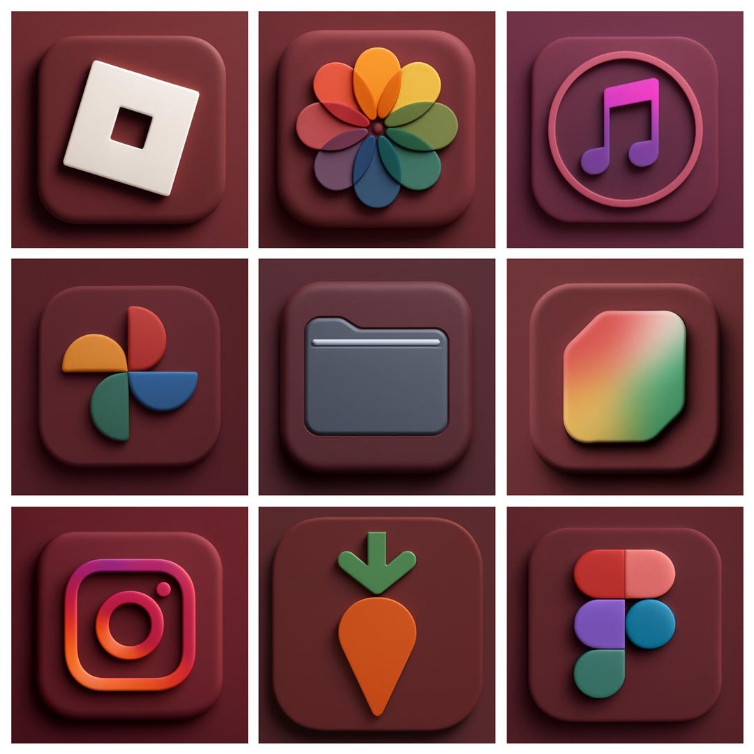 230 Burgundy Matte Style App Icon Pack Ios Icon Theme & Popular Apps ...