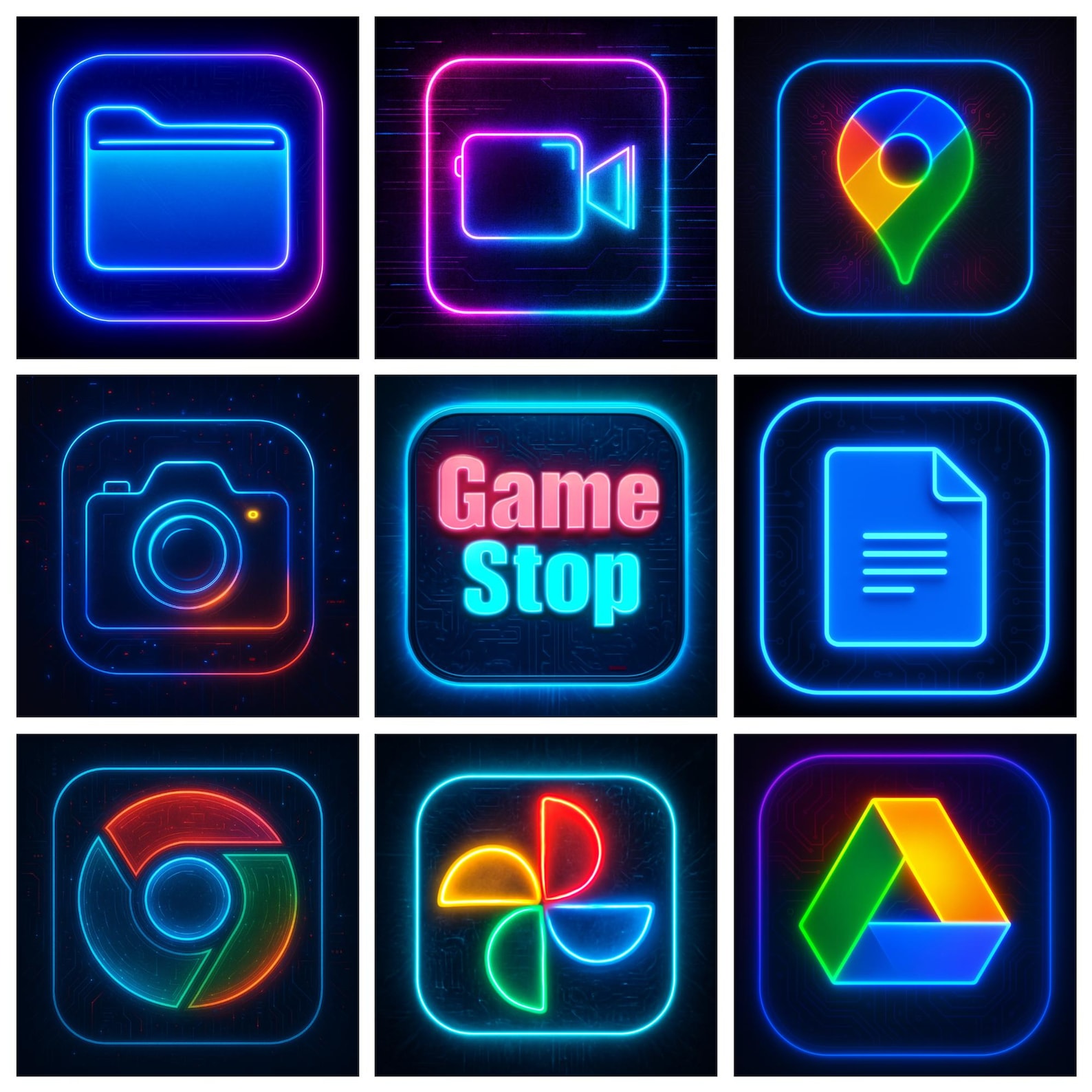 100 Cyberpunk Neon Style App Icon Pack Ios Icon Theme & Popular Apps ...