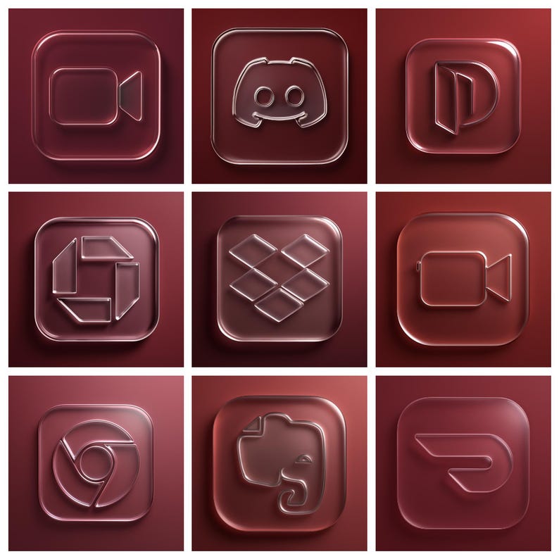 Burgundy Red Glass App Icon Pack: Ios Theme (digital Download, Lifetime ...
