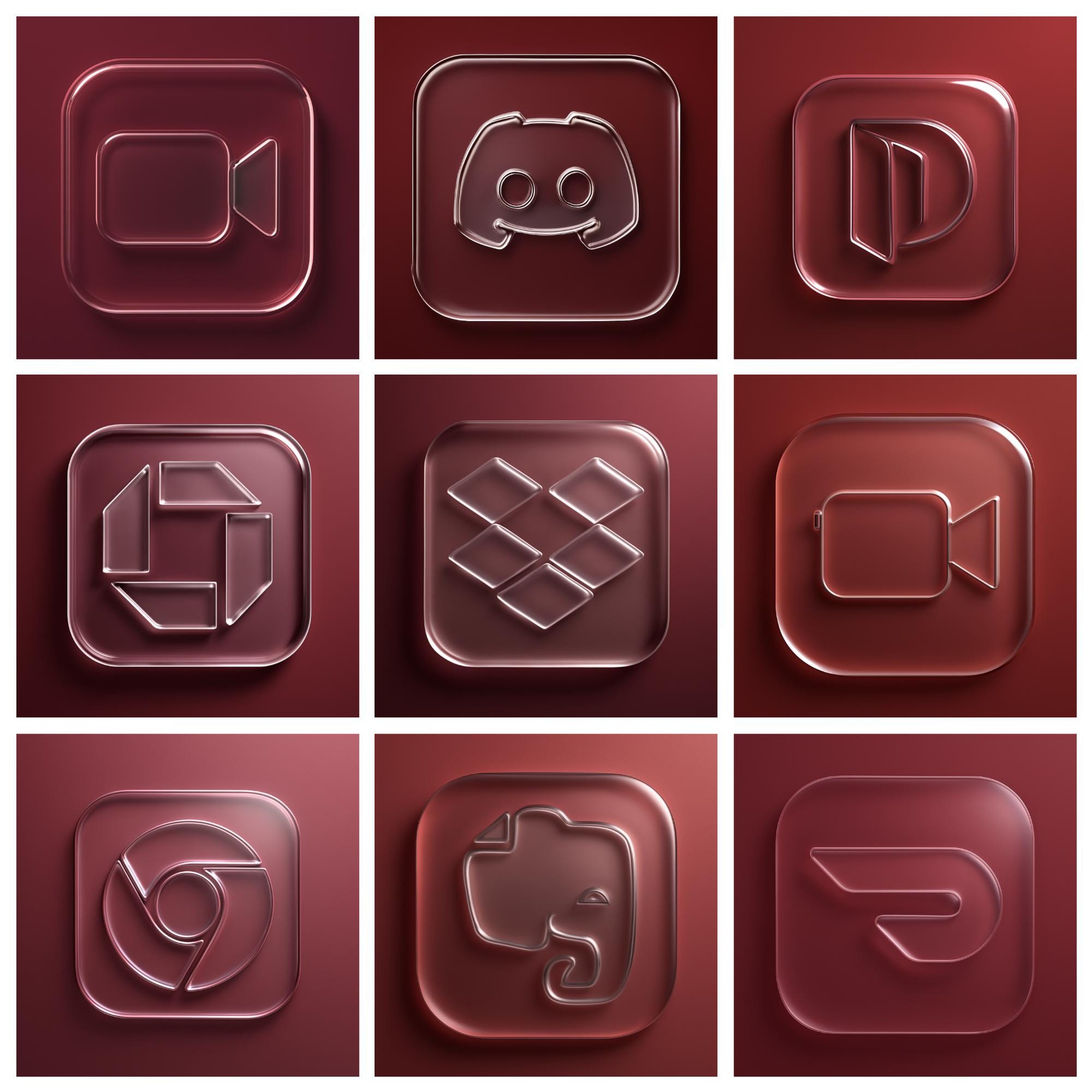 Burgundy Red Glass App Icon Pack: Ios Theme (digital Download, Lifetime ...