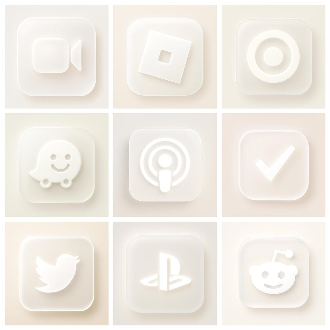 688 White Glassmorphism App Icon Pack: Ios & Popular Apps (digital ...