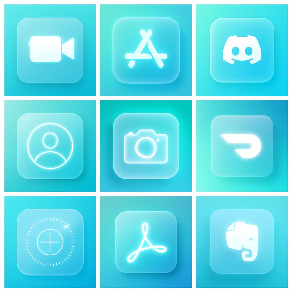 100 Cyan Glass Morphism Style App Icon Pack Ios & Popular Apps Lifetime ...