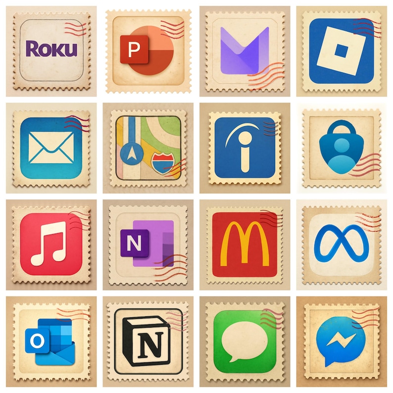235 Stamp Style App Icon Pack Ios Icon Theme & Popular Apps Lifetime ...