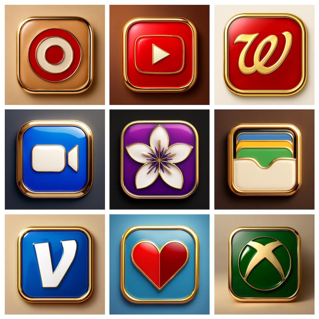231 Golden Enamel Style App Icon Pack Ios Icon Theme & Popular Apps ...