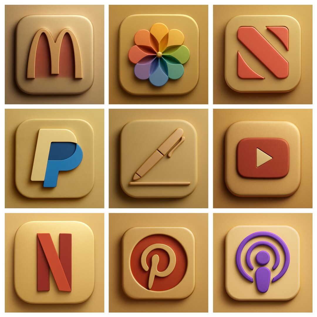 225 Gold Matte Style App Icon Pack Ios Icon Theme & Popular Apps ...