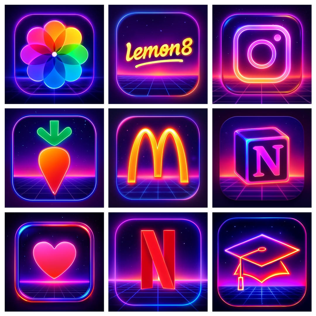 242 Synthwave Style App Icon Pack Ios Icon Theme & Popular Apps ...