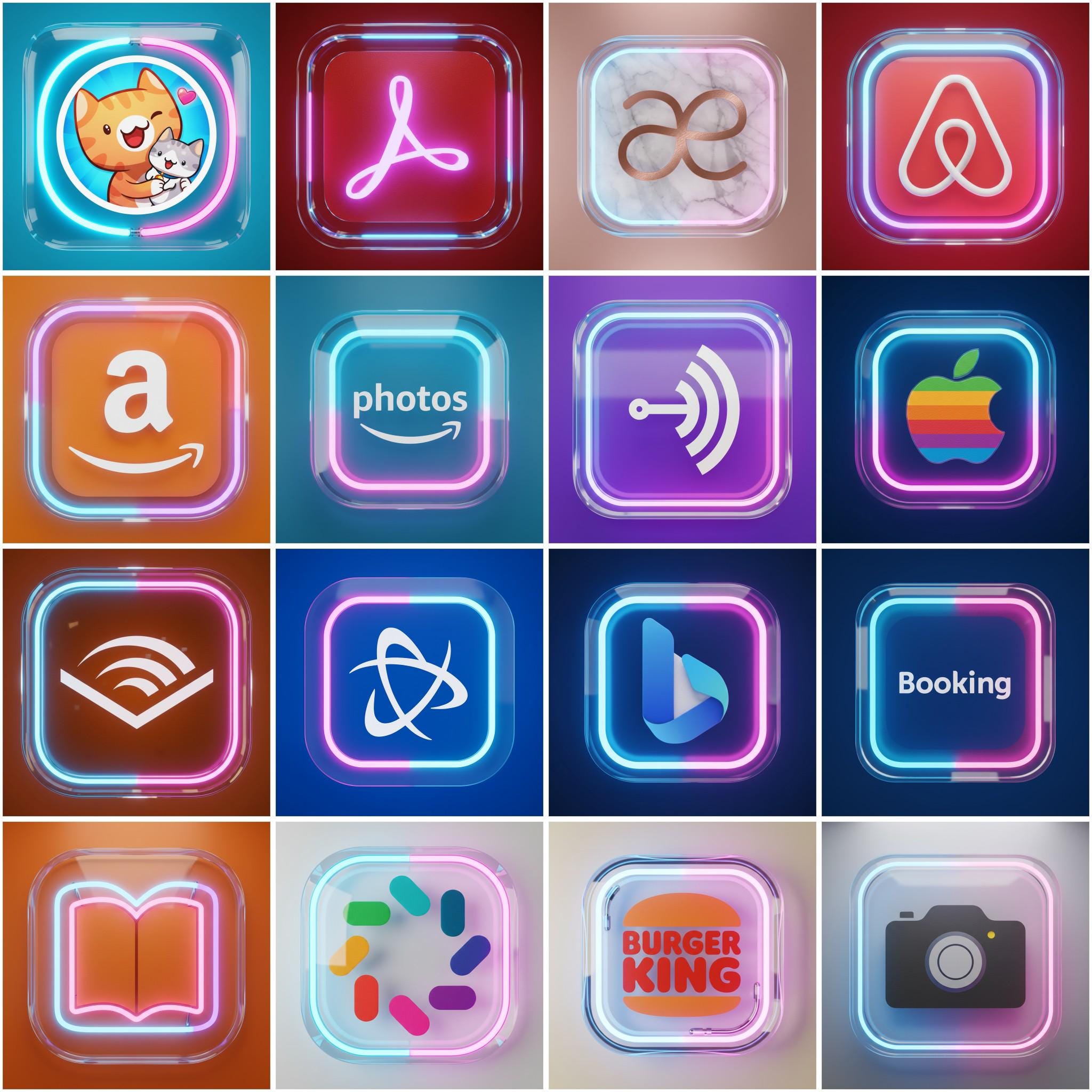 232 Neon Glass Style App Icon Pack Ios Icon Theme Lifetime Updates - Etsy