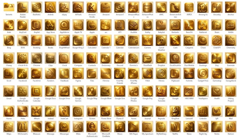 Golden Metal App Icon Pack (232 Icons): Ios Theme (digital Download ...