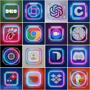 232 Neon Glass Style App Icon Pack Ios Icon Theme Lifetime Updates - Etsy