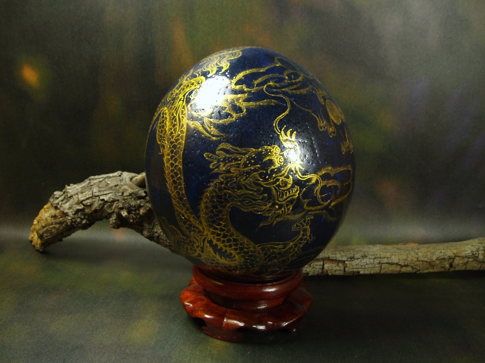 Double Golden Dragons/ Hand Painted Ostrich Egg/ Egg Art - Etsy