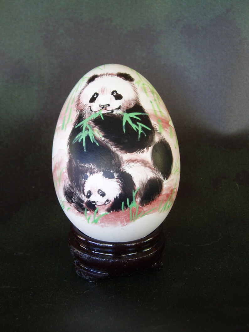 Hand Painted Panda Mom with Baby Panda on Goose Egg Shell Egg | Etsy