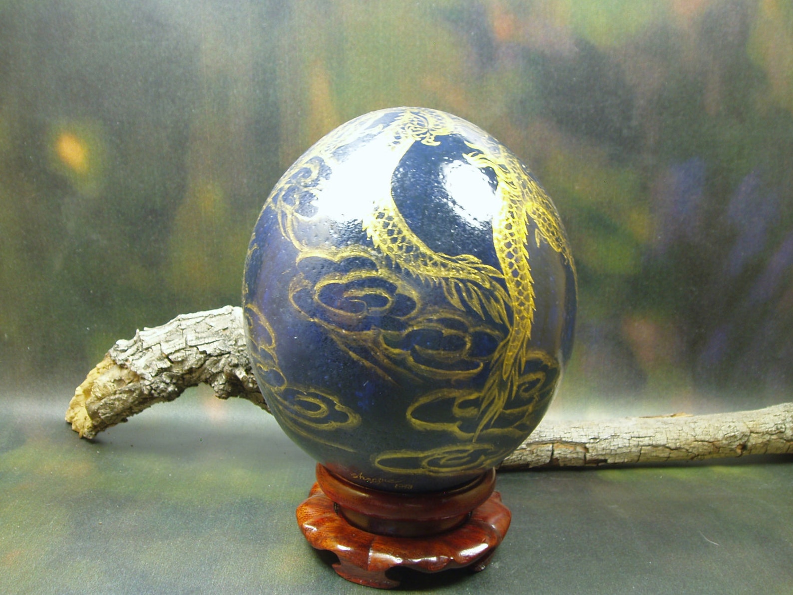 Double Golden Dragons/ Hand Painted Ostrich Egg/ Egg Art - Etsy