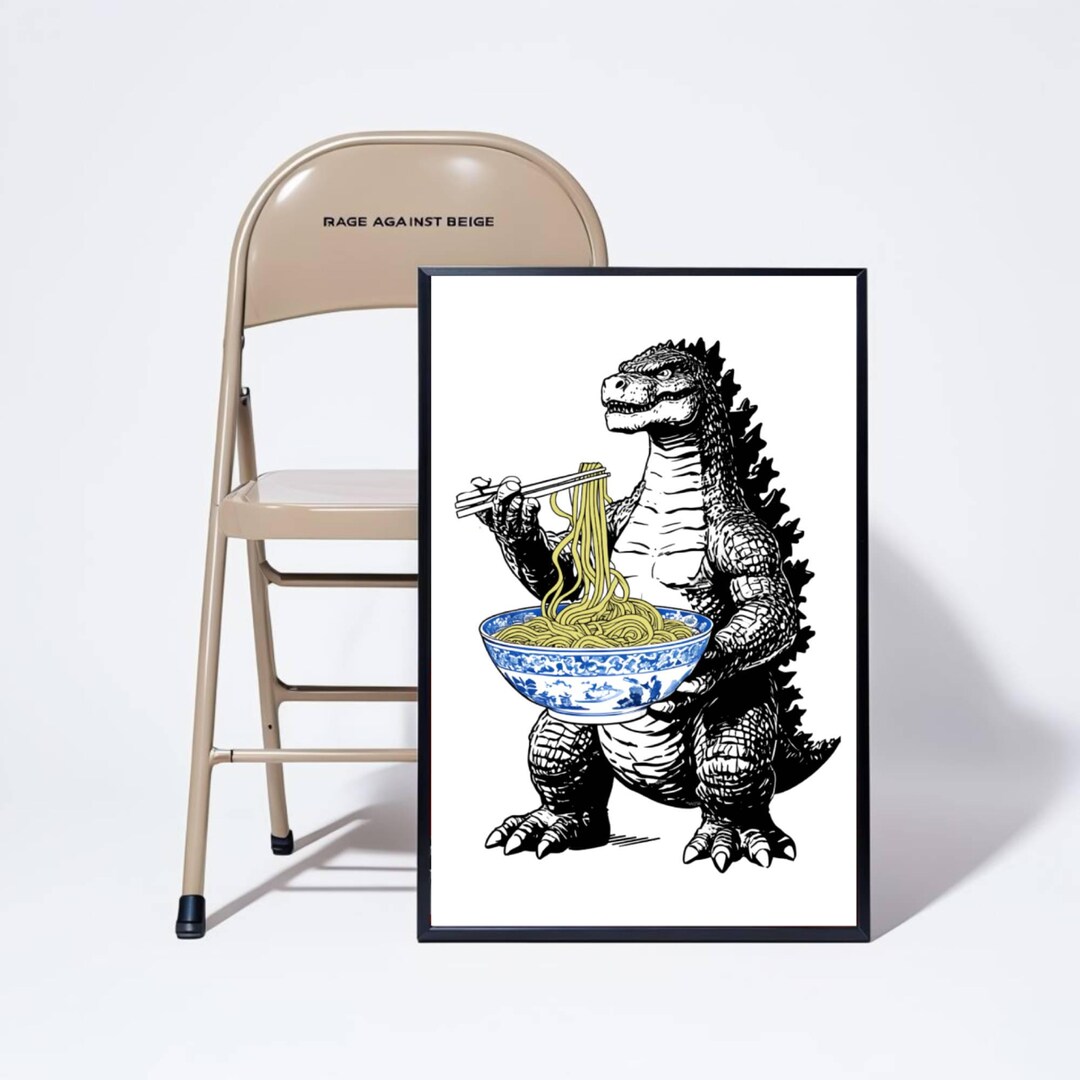 Godzilla Eating Ramen Printable Wall Art | Vertical Kaiju Poster ...