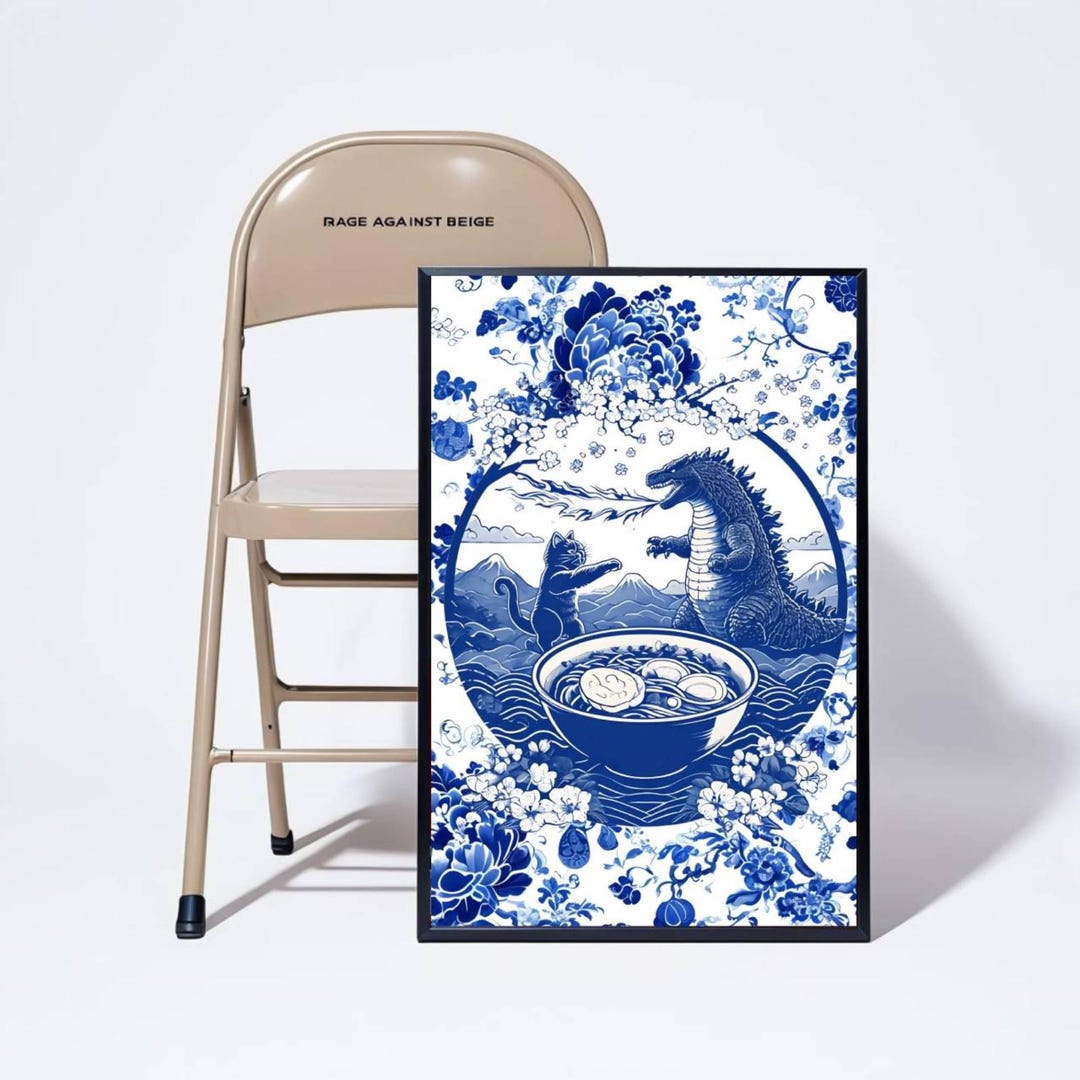 Godzilla Vs Lucky Cat Ramen Digital Download Wall Art | Japanese Kaiju ...