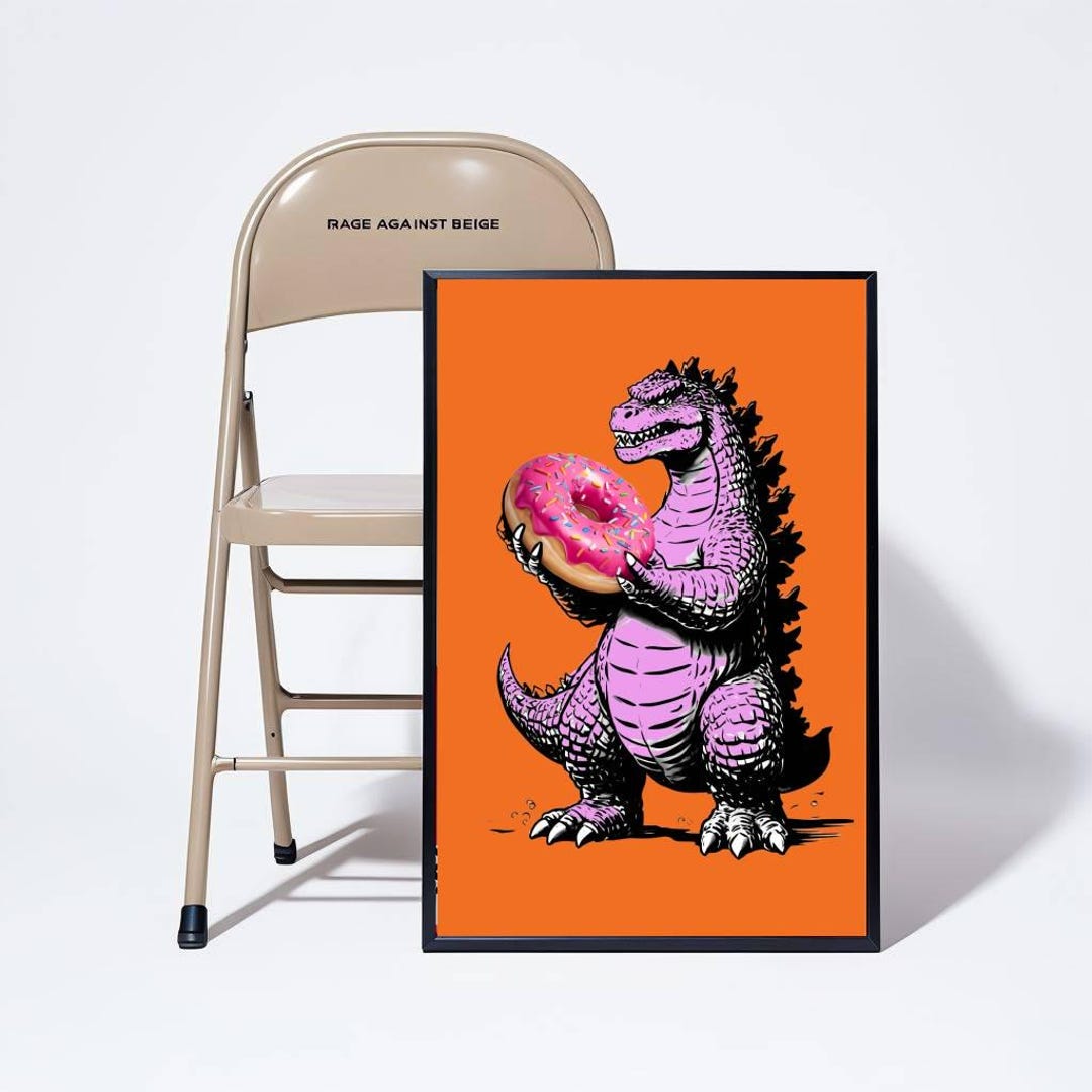 Anime-inspired Godzilla Eating Donut Art | Funny Digital Download ...