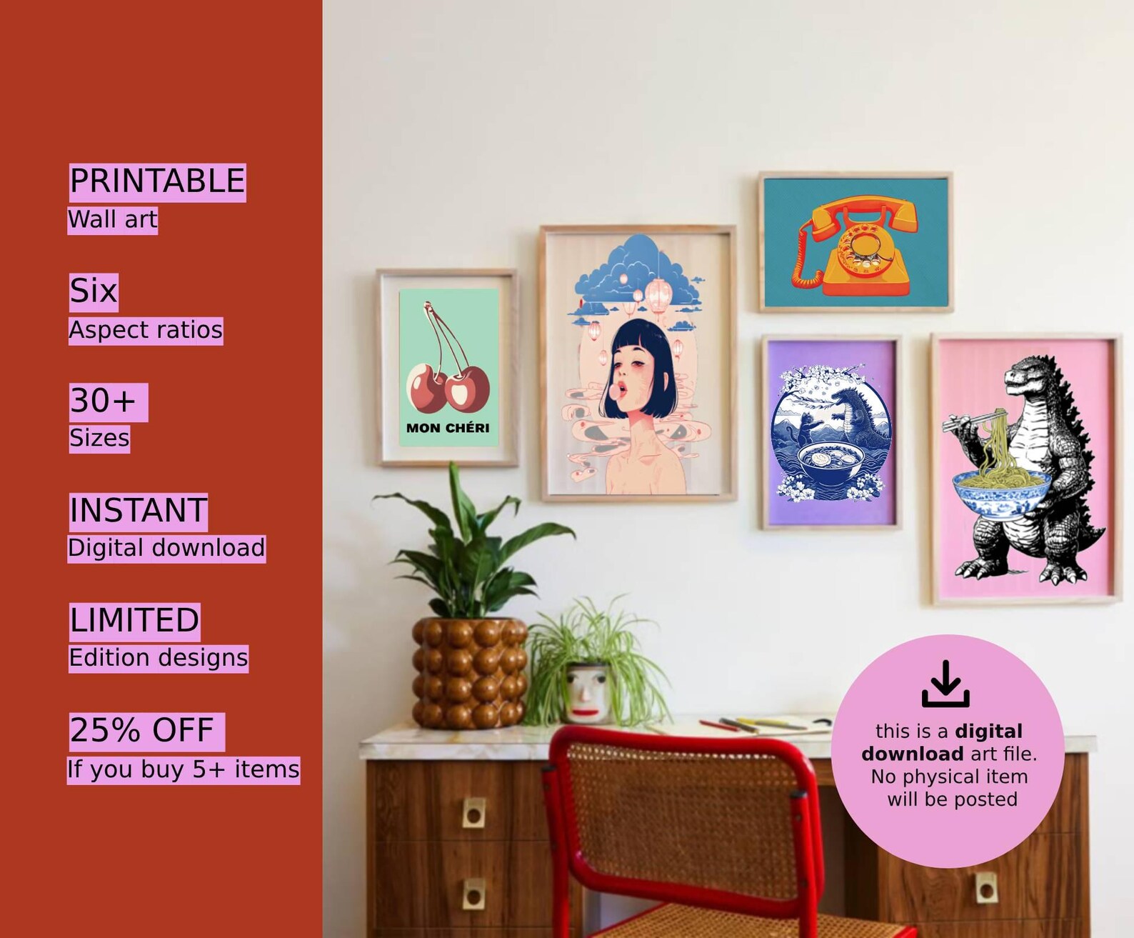 Godzilla Eating Donut Wall Art Printable | Japanese Kaiju Poster ...