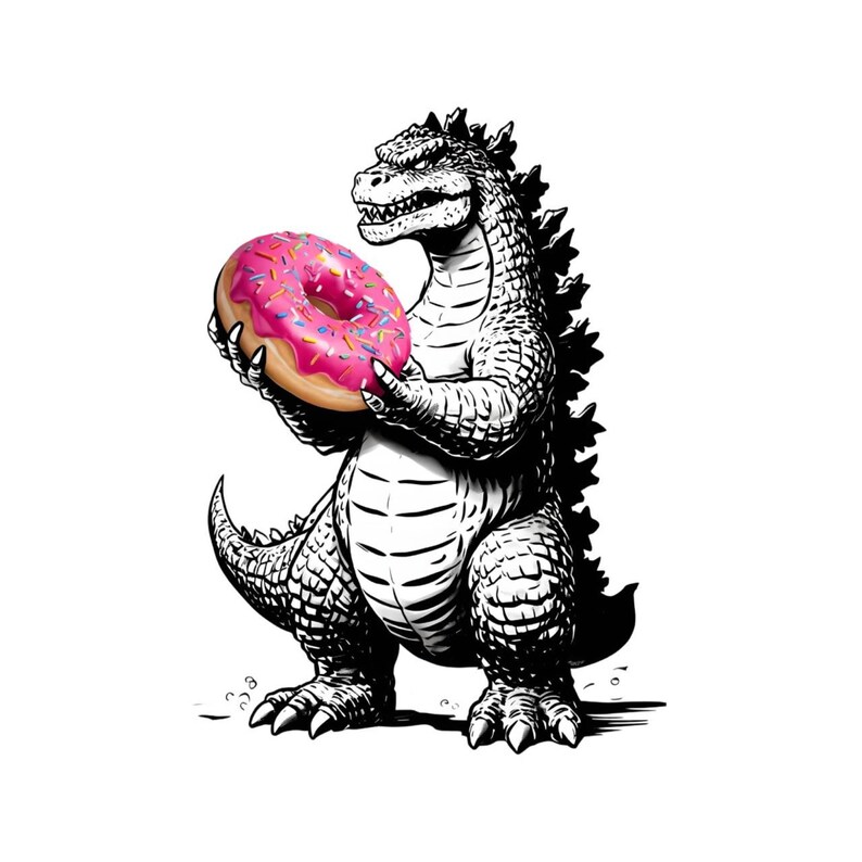Godzilla Eating Donut Wall Art Printable | Japanese Kaiju Poster ...