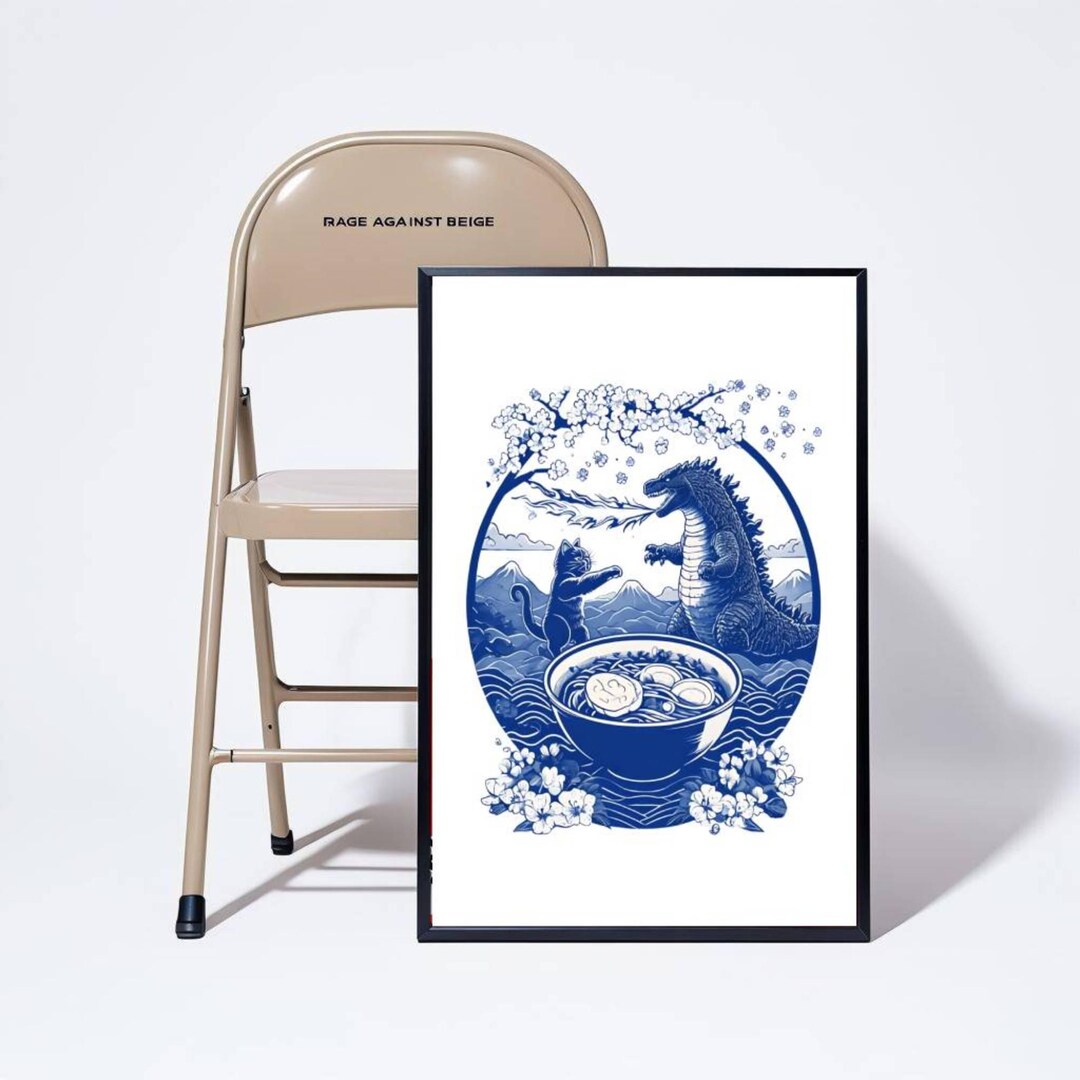 Godzilla Vs Lucky Cat Ramen Digital Download | Japanese Kaiju Printable ...