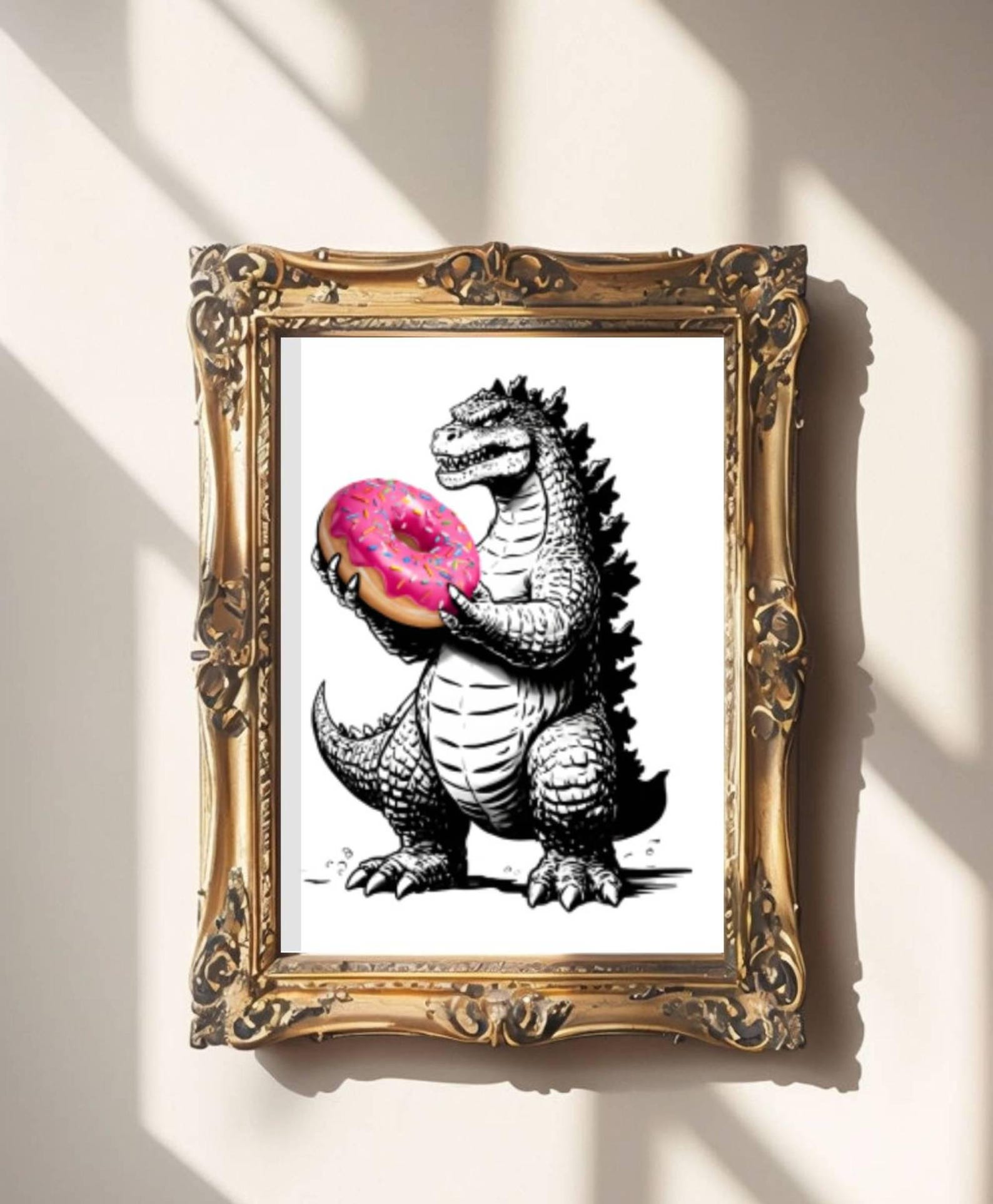 Godzilla Eating Donut Wall Art Printable | Japanese Kaiju Poster ...