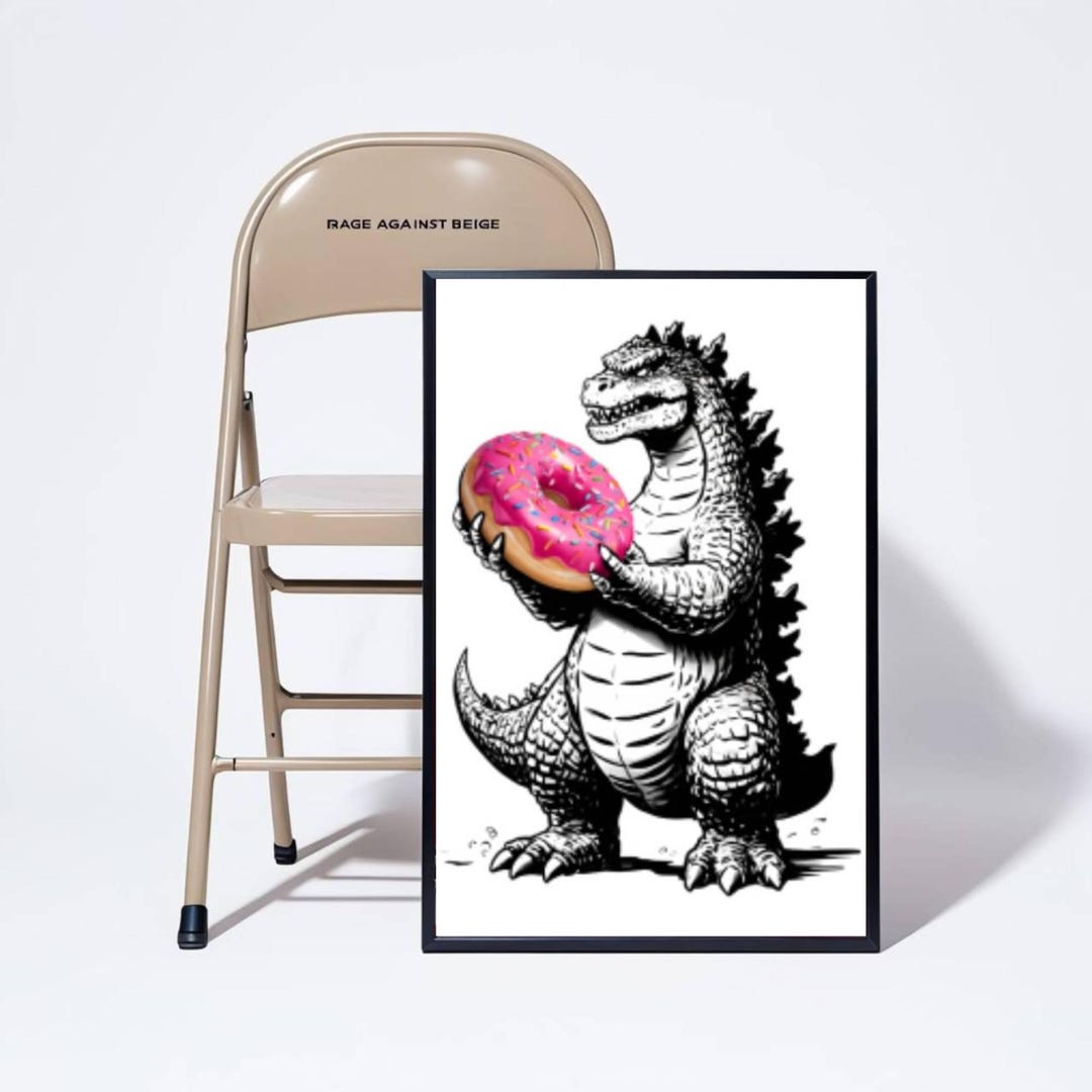 Godzilla Eating Donut Wall Art Printable | Japanese Kaiju Poster ...