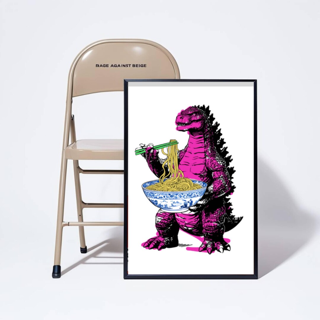 Godzilla Eating Ramen Printable Wall Art | Vertical Kaiju Poster ...