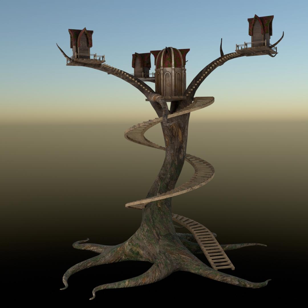 Fantasy Treehouse 3D STL Model | Digital Asset for Blender, Unity ...