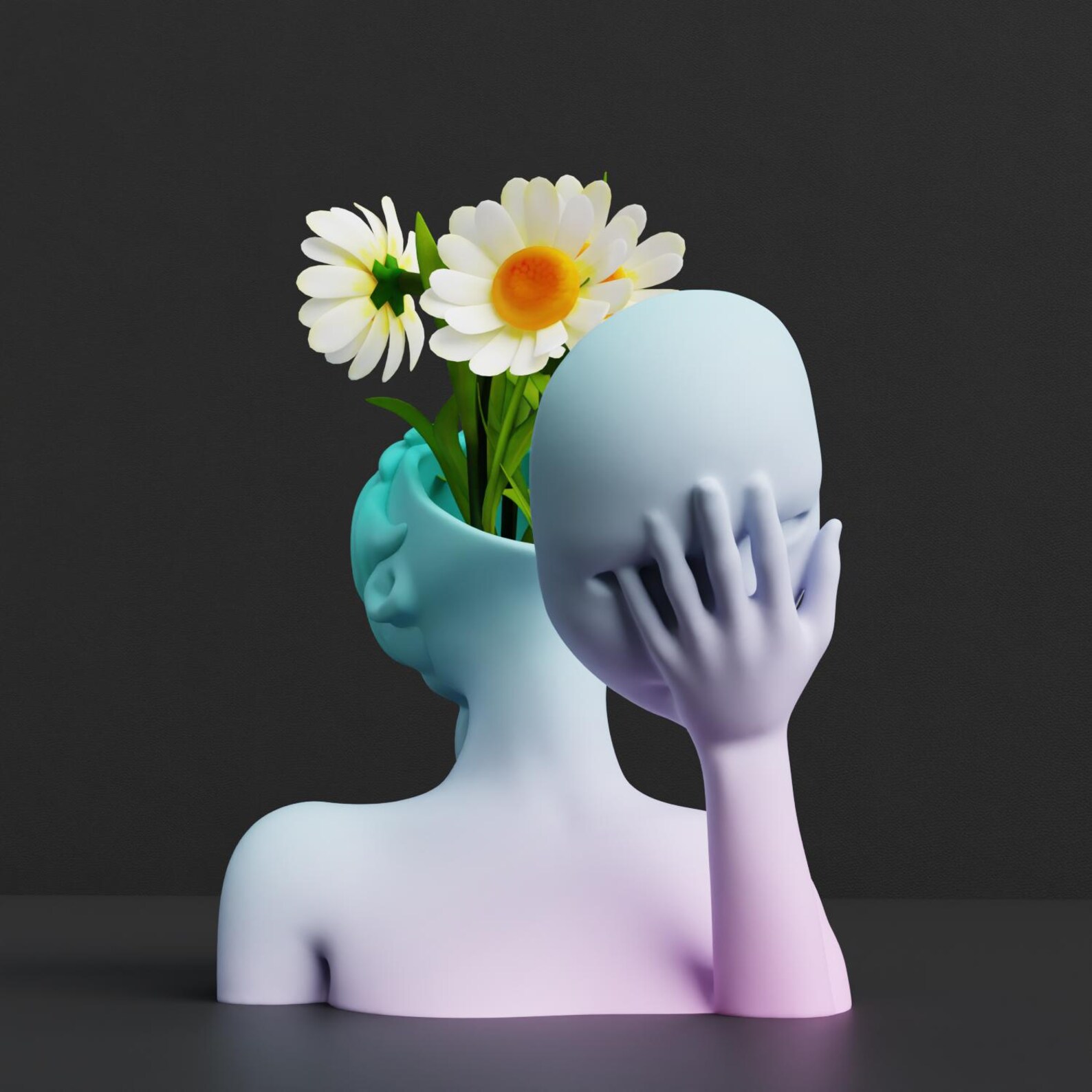 Surreal Face Flower Pot STL | 3D Printable Artistic Planter | Head Vase ...