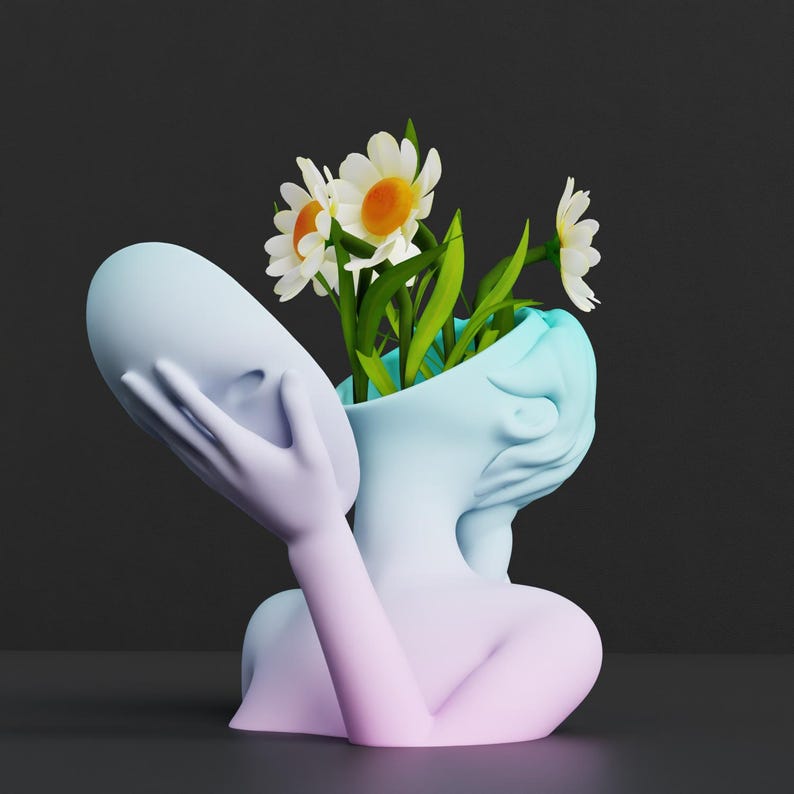 Surreal Face Flower Pot STL | 3D Printable Artistic Planter | Head Vase ...
