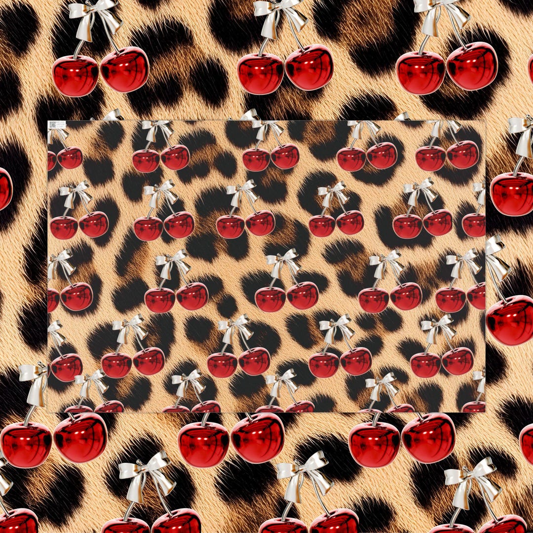 Metallic Cherry Leopard Print Wrapping Paper | Satin or Matte - Etsy