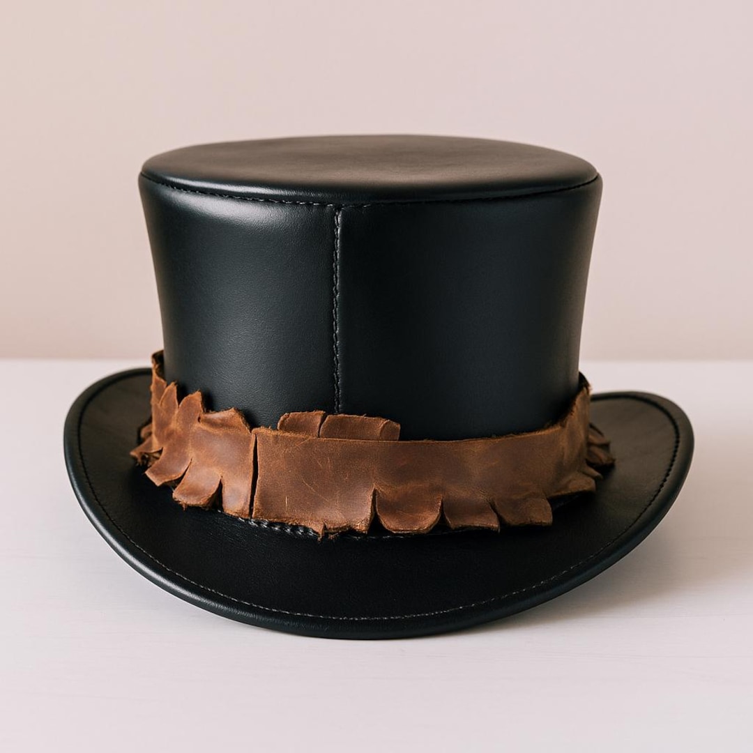 Handmade Black Leather Top Hat With Rustic Brown Band Steampunk Top Hat ...