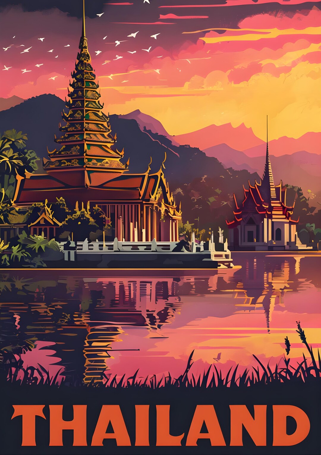 Thailand Poster, Thailand Travel Print, Thai Decor, Oriental Art ...