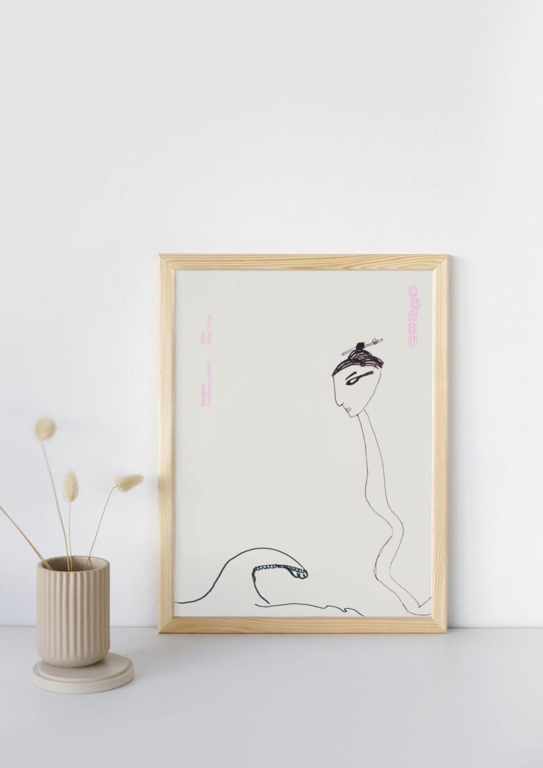 Yokai Woman & Kanagawa Wave – Japanese Minimalist Ink Art Print – Digital Download by ...