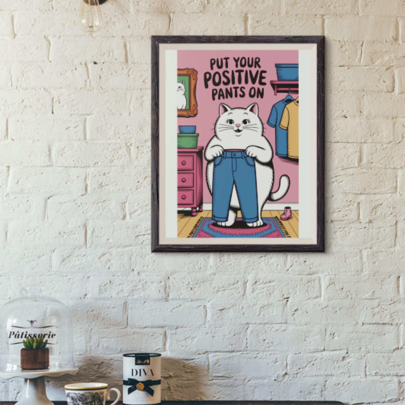 Put Your Positive Pants on Cat Printable Wall Art Funny Cat Quote ...