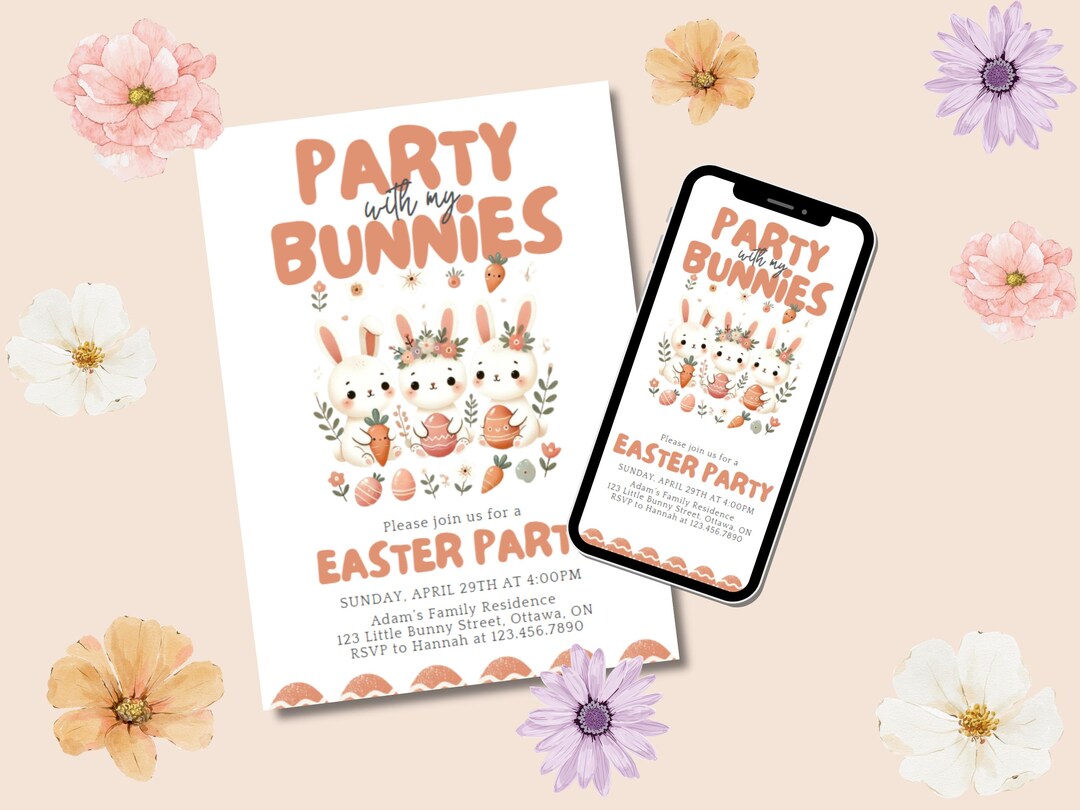 Editable Party With My Bunnies Easter Party Invitation Template | Happy ...