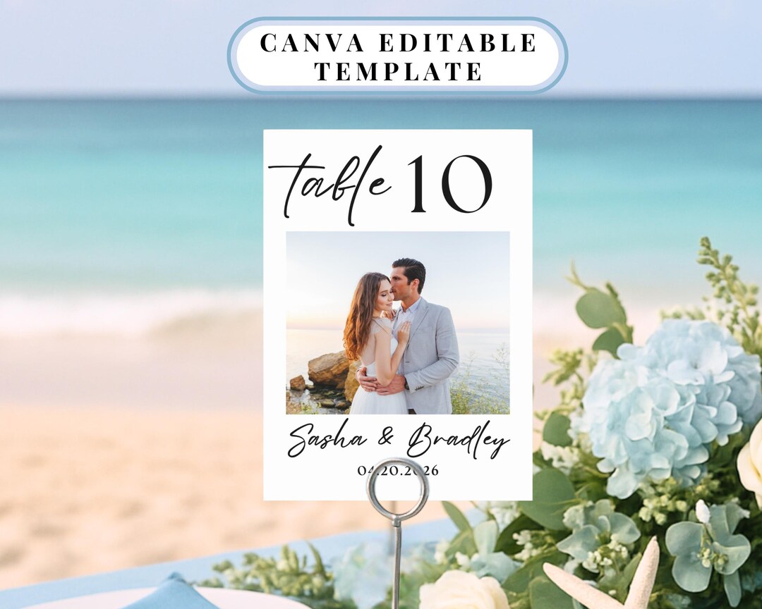 Beach Wedding Table Number Template Editable Wedding Table Number Sign ...