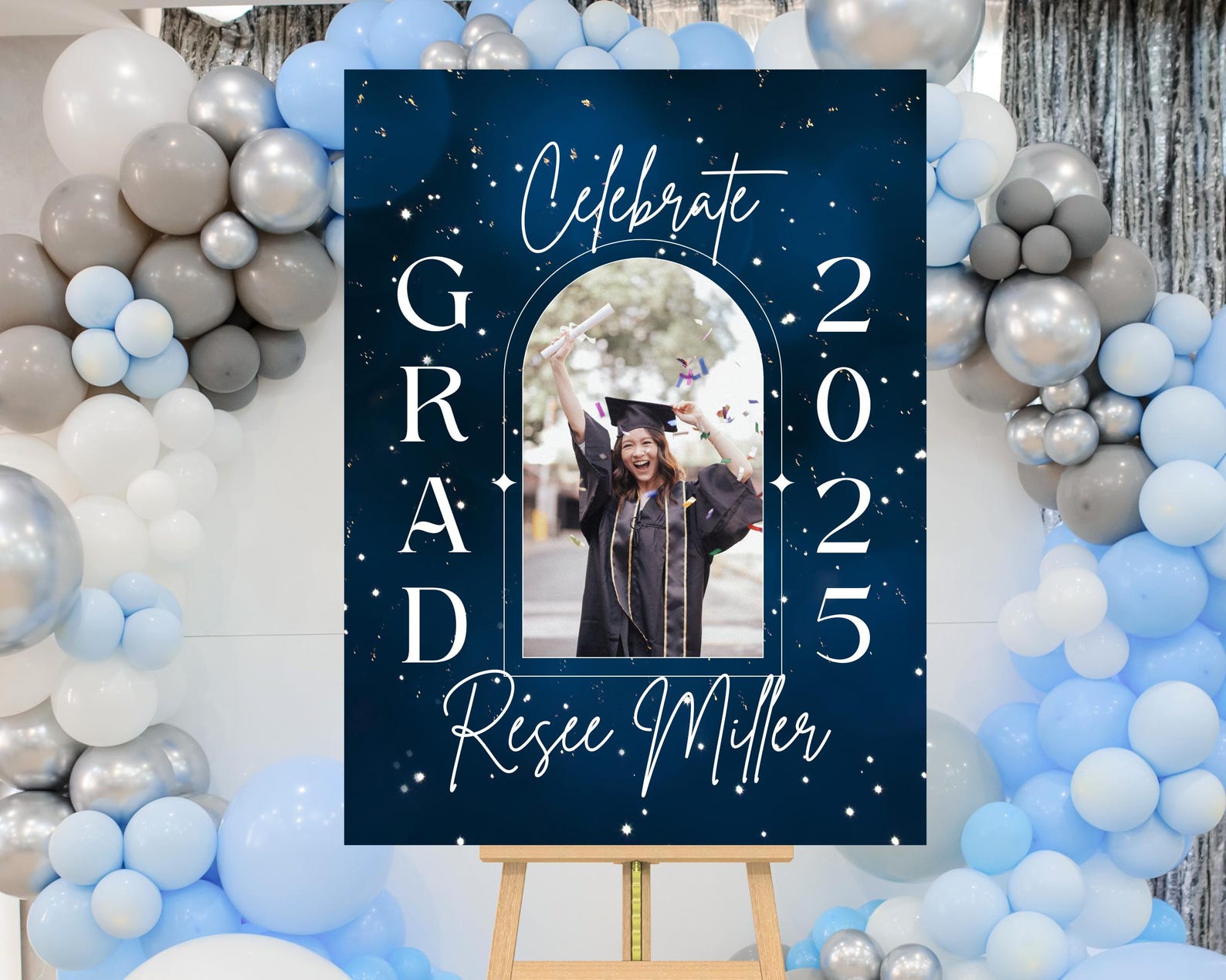Graduation Party Sign Blue Theme Poster for Graduate Party Sign Board ...