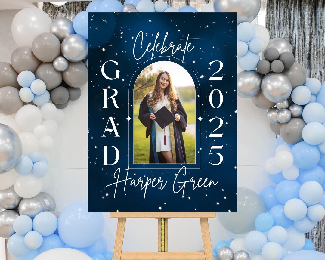 Graduation Party Sign Blue Theme Poster for Graduate Party Sign Board ...