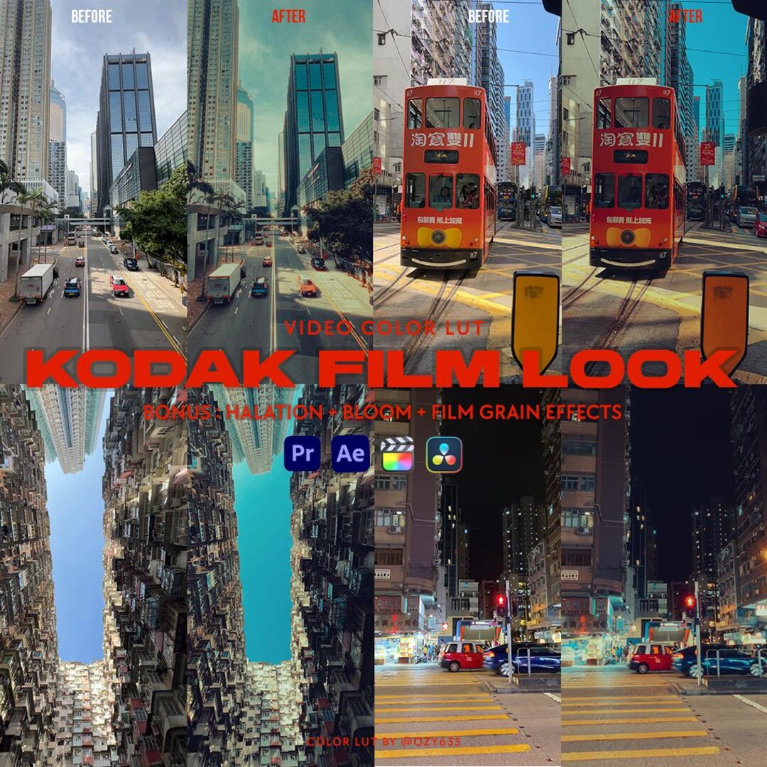 8 Kodak Film Look Video Lut + Halation + Bloom + Film Grain Effect ...
