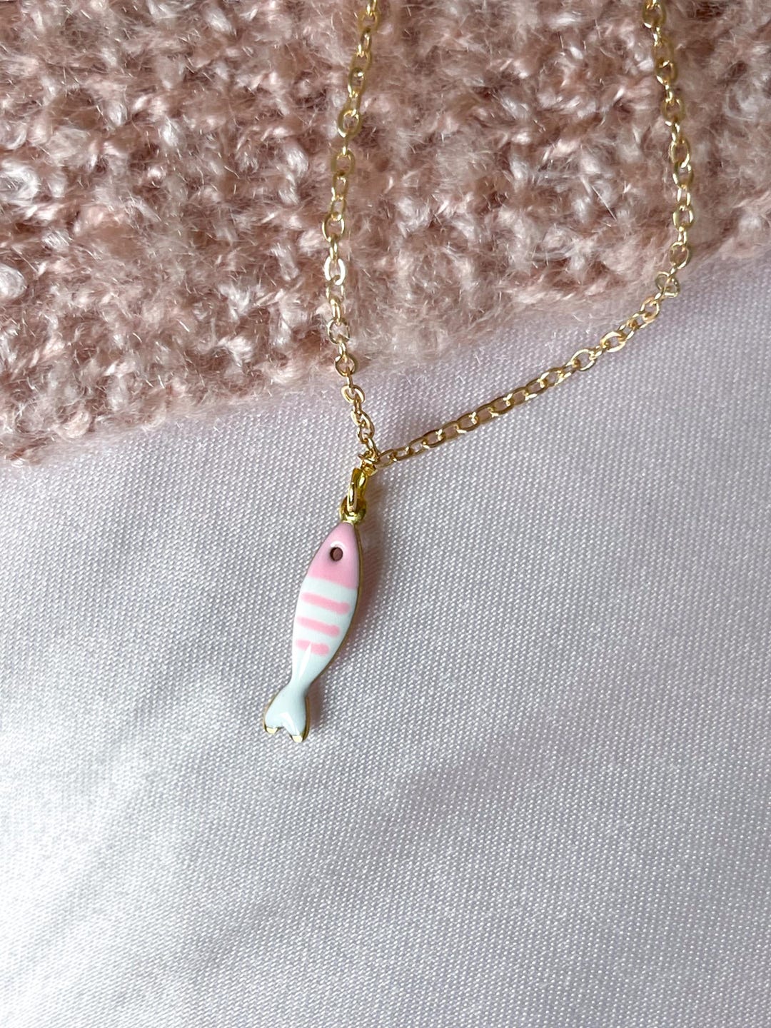 Gold Plated Tiny Sardine Fish Charm 18" Fine Chain Necklace (other ...