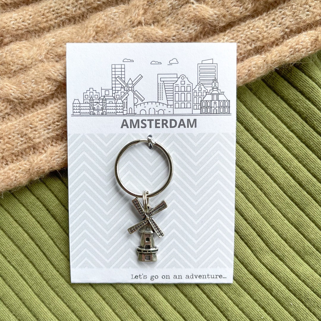 Let's Go on an Adventure Amsterdam Windmill Silver Charm Keyring ...