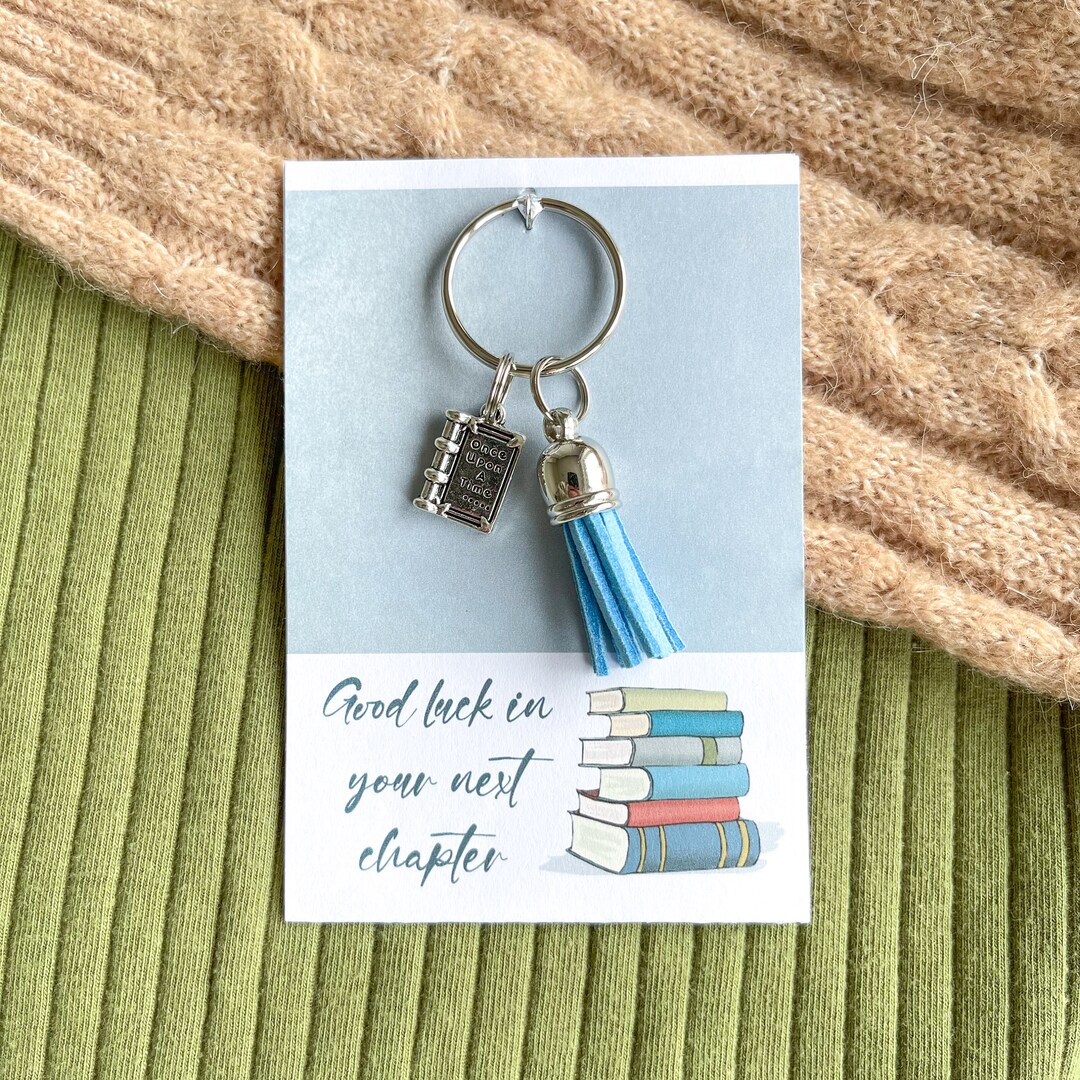 Good Luck in Your Next Chapter Silver Book Charm Keyring leaving Gift ...