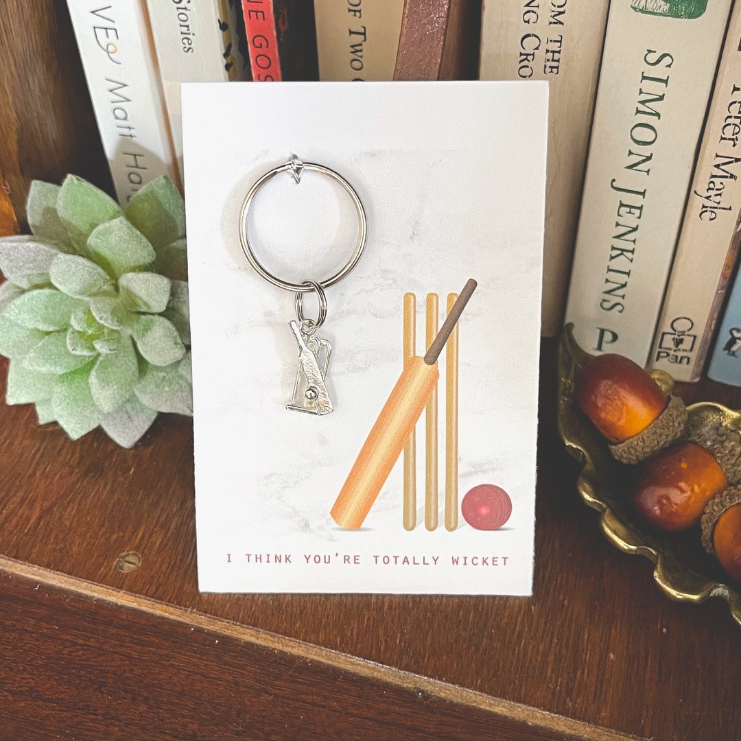 I Think Youre Totally Wicket Small Silver Cricket Keyring cricketer ...