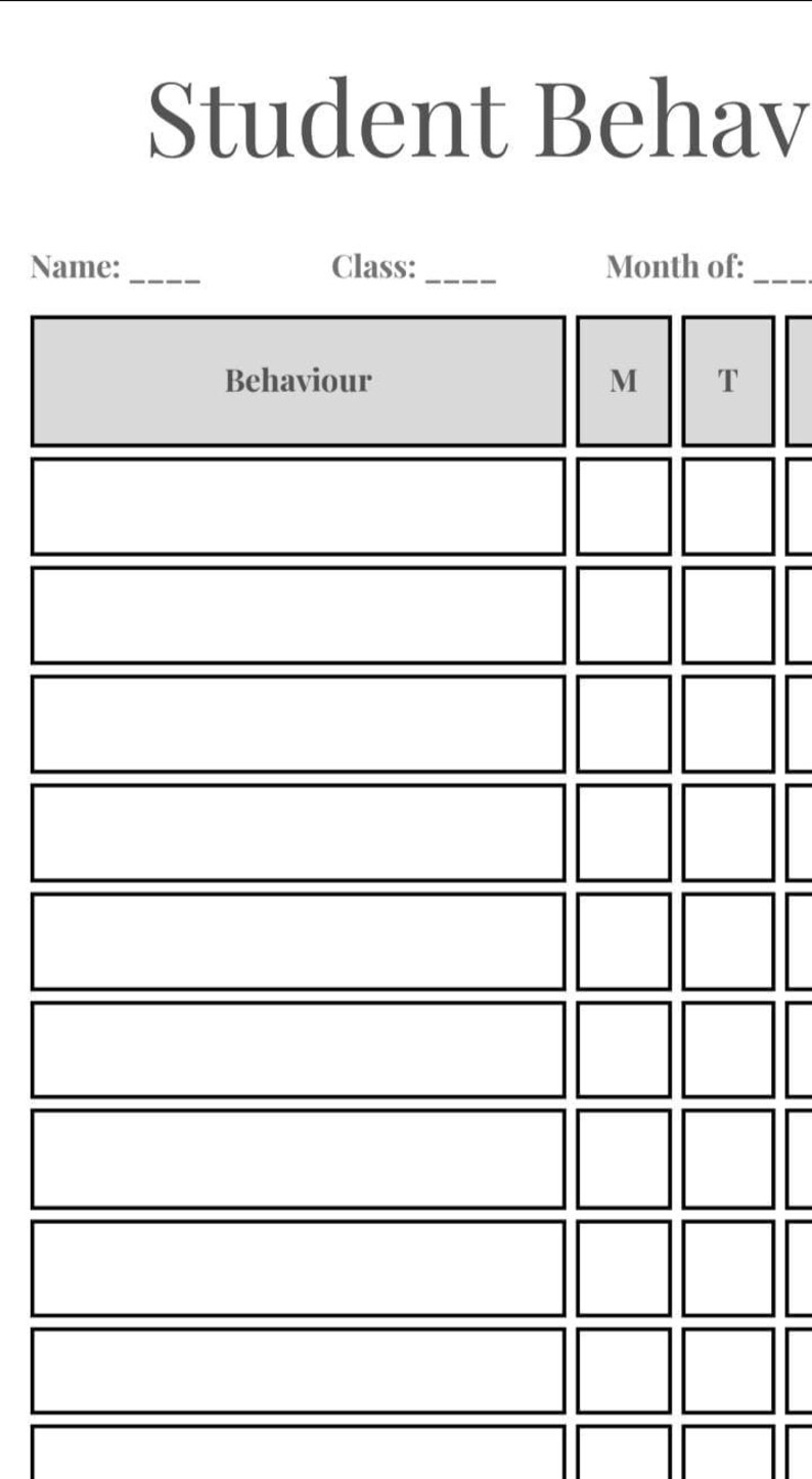 Student Behavior Tracker Printable A4 | Weekly Classroom Reward Chart ...