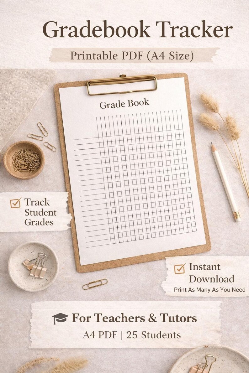 Gradebook Tracker Printable A4 PDF | Student Grades Record Sheet ...