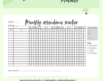 Monthly Attendance Tracker Printable PDF A4 Landscape Week 1-5 Grid ...