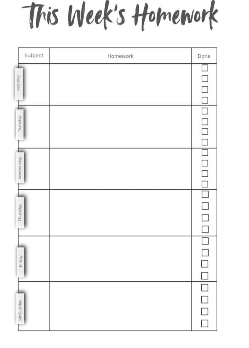 Weekly Homework Planner Printable A4 PDF, Student Assignment Tracker ...