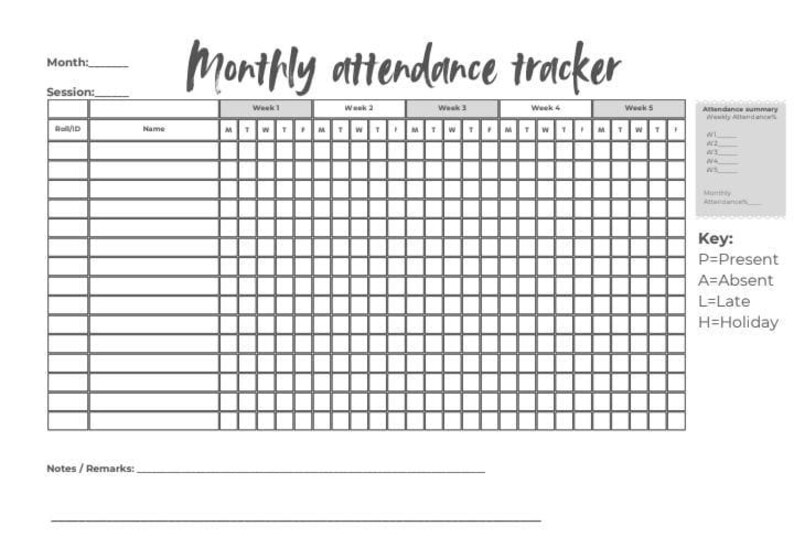 Monthly Student Attendance Tracker PDF A4 Landscape | Classroom Record ...