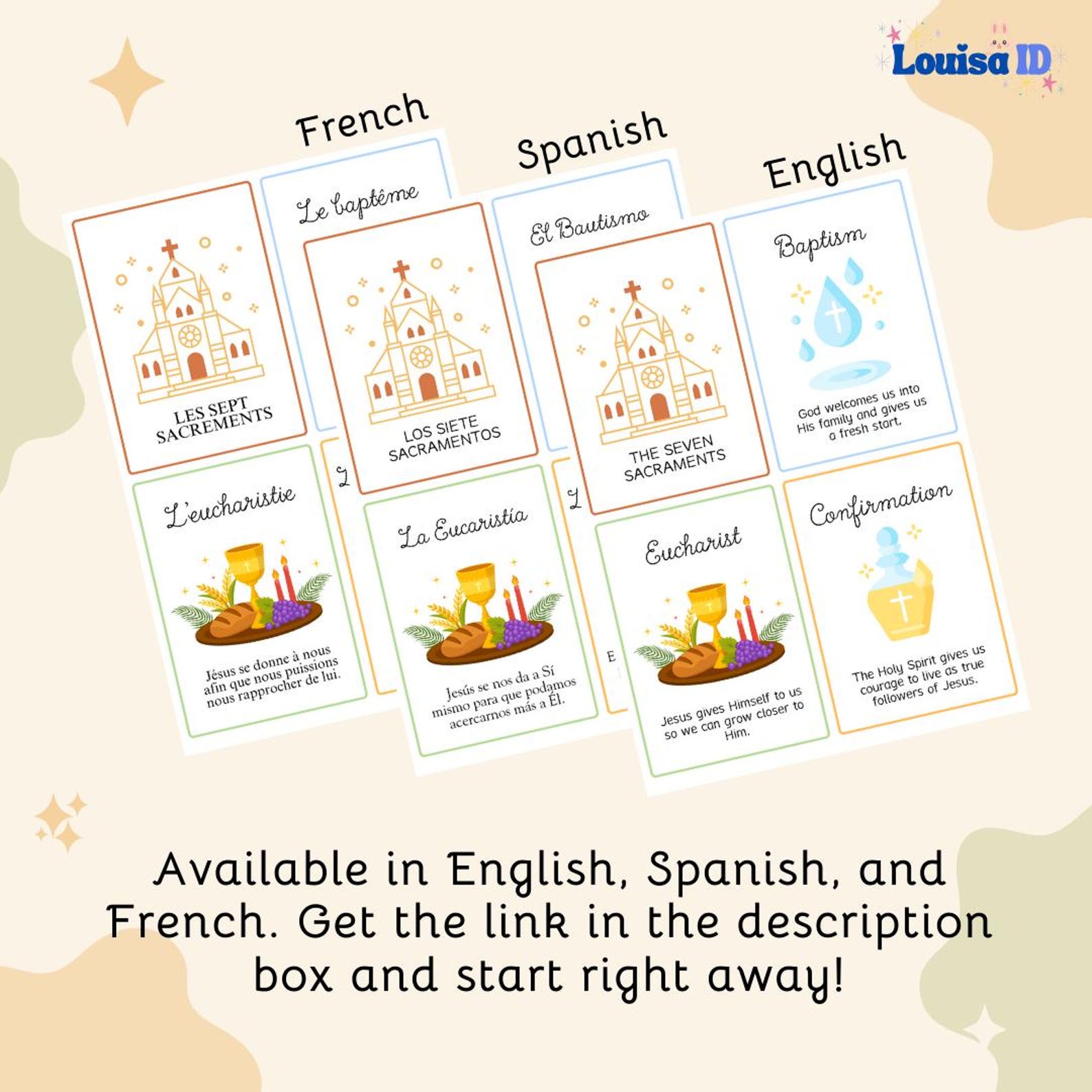 Spanish 7 Sacraments Flashcards for Kids, Catholic Education (PDF ...