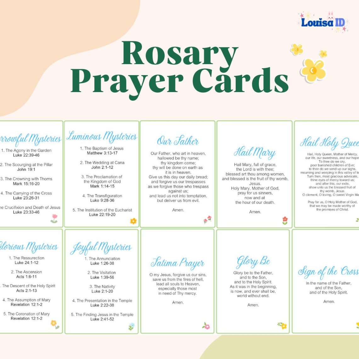 Catholic Rosary Prayer Cards: Mysteries Guide (printable PDF) - Etsy