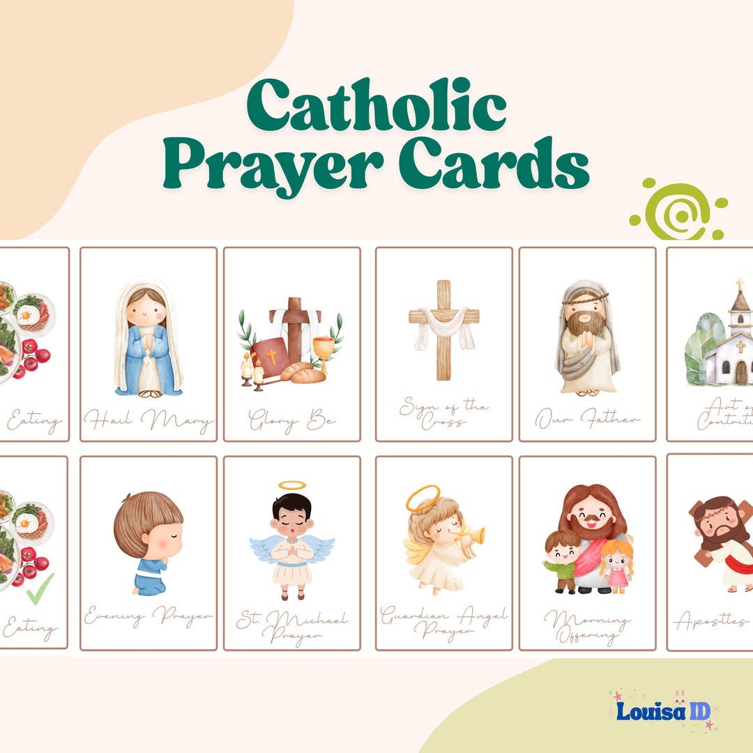 Catholic Prayer Cards for Kids, Sunday School, Baptism, First Communion ...